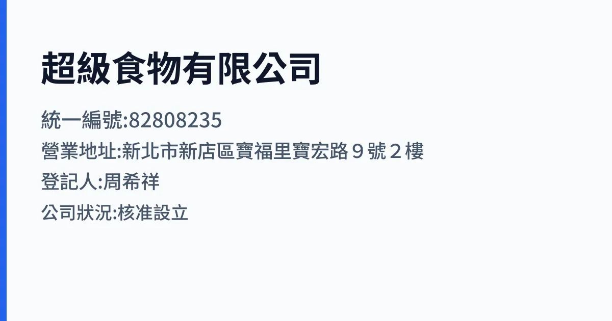 超級食物有限公司 - 統編 82808235(臺北市) 公司登記資料與營業項目詳細圖表