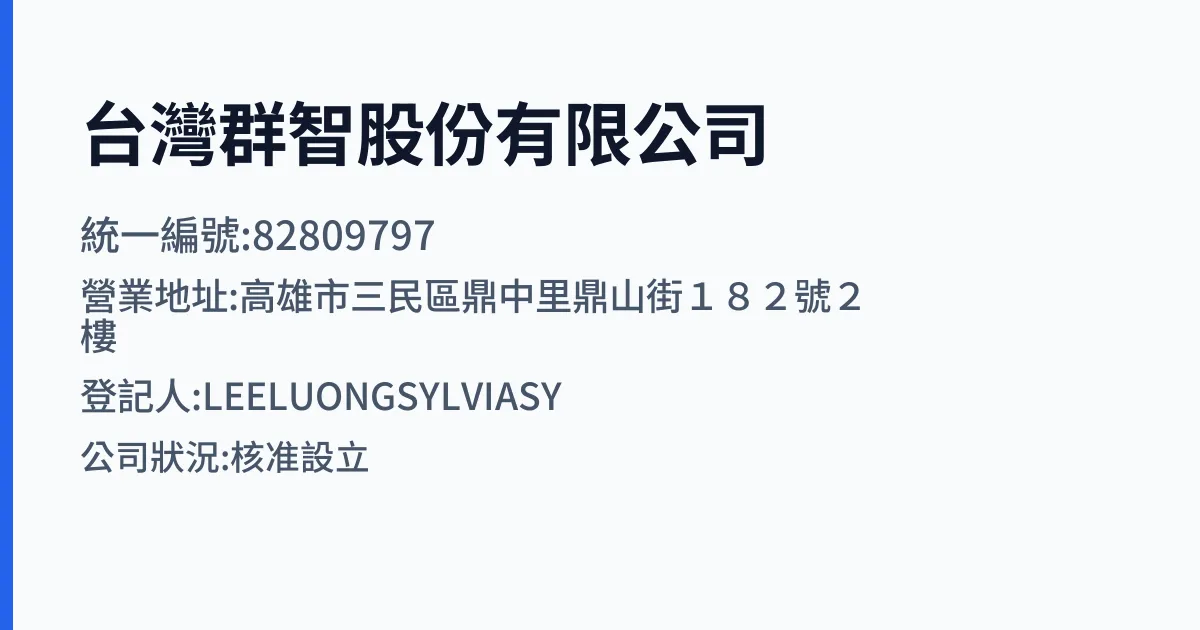 台灣群智股份有限公司 - 統編 82809797(高雄市) 公司登記資料與營業項目詳細圖表