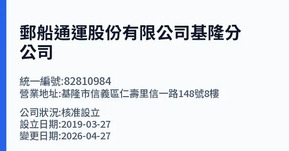 郵船通運股份有限公司基隆分公司的照片-統編 82810984(基隆市) 公司登記資料與營業項目詳細圖表