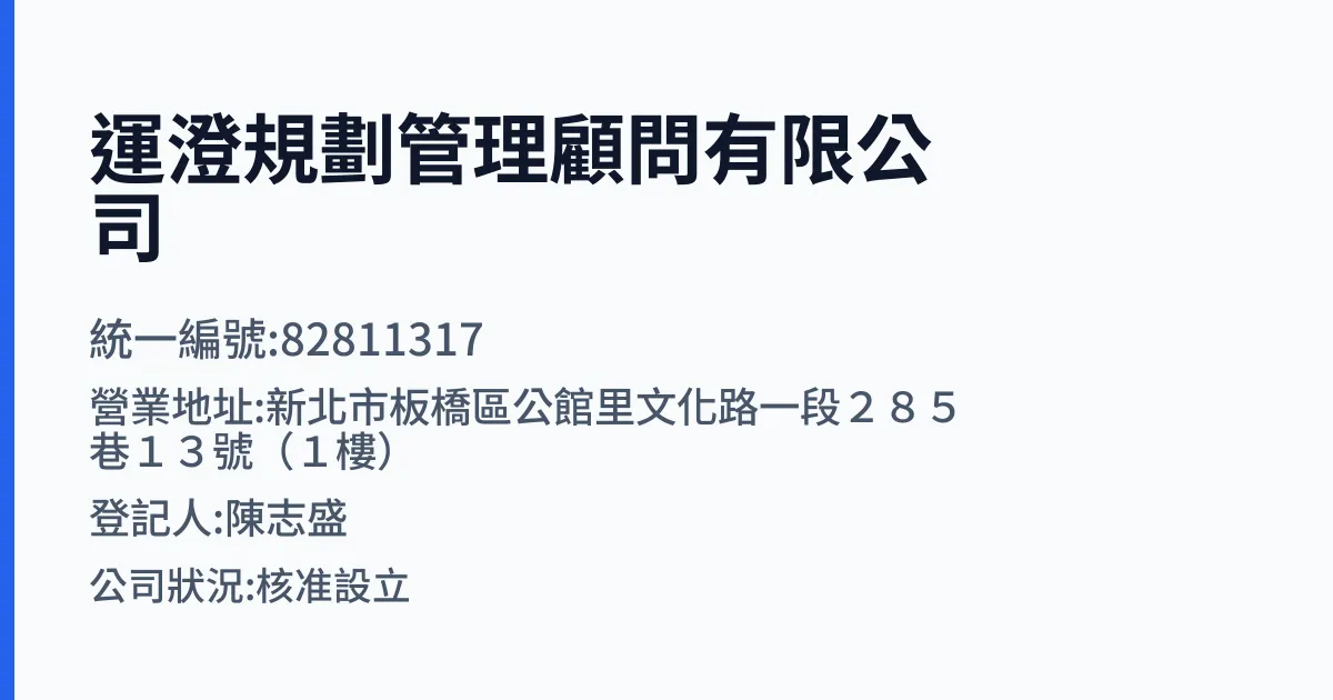 運澄規劃管理顧問有限公司 - 統編 82811317（新北市） 公司登記資料與營業項目詳細圖表