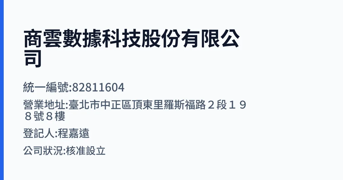 商雲數據科技股份有限公司 - 統編 82811604(臺北市) 公司登記資料與營業項目詳細圖表