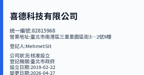 喜德科技有限公司的照片-統編 82815968(臺北市) 公司登記資料與營業項目詳細圖表