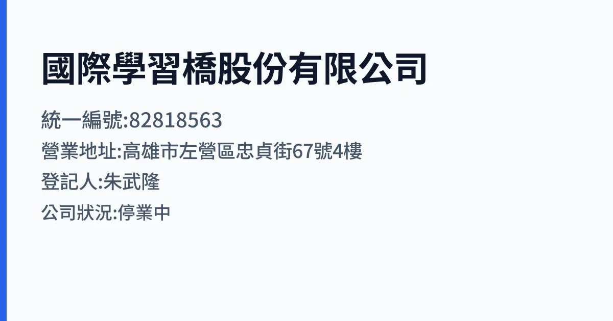 國際學習橋股份有限公司 - 統編 82818563(高雄市) 公司登記資料與營業項目詳細圖表