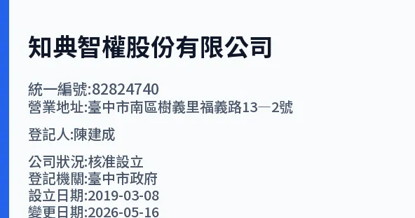 知典智權股份有限公司的照片-統編 82824740(臺中市) 公司登記資料與營業項目詳細圖表