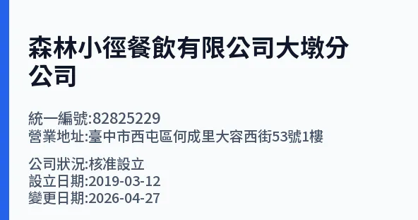 森林小徑餐飲有限公司大墩分公司的照片-統編 82825229(臺中市) 公司登記資料與營業項目詳細圖表