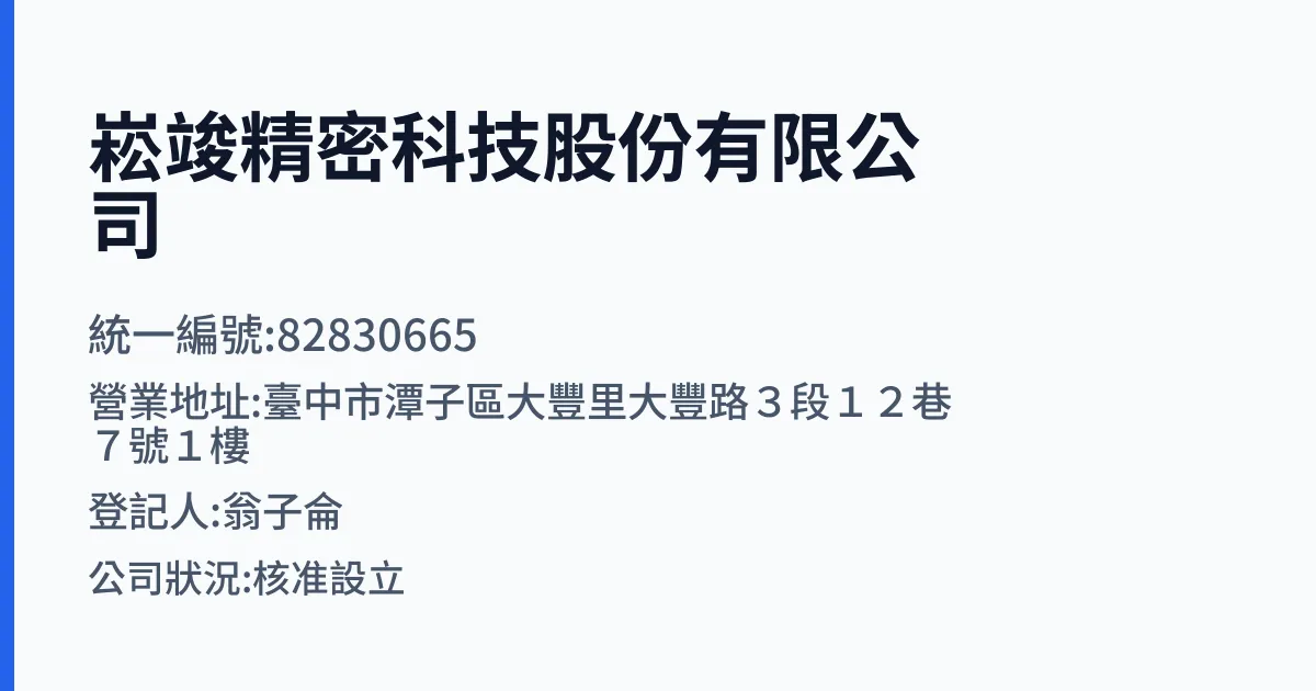 崧竣精密科技股份有限公司 - 統編 82830665(臺中市) 公司登記資料與營業項目詳細圖表