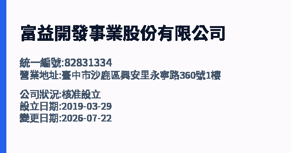 富益開發事業股份有限公司的照片-統編 82831334 公司登記資料與營業項目詳細圖表