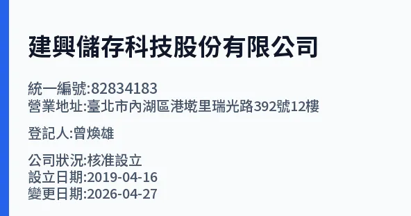 建興儲存科技股份有限公司的照片-統編 82834183(臺北市) 公司登記資料與營業項目詳細圖表