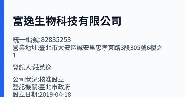 富逸生物科技有限公司的照片-統編 82835253(臺北市) 公司登記資料與營業項目詳細圖表
