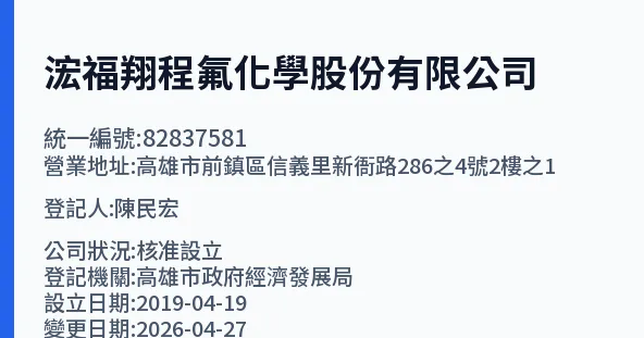 浤福翔程氟化學股份有限公司的照片-統編 82837581(高雄市) 公司登記資料與營業項目詳細圖表