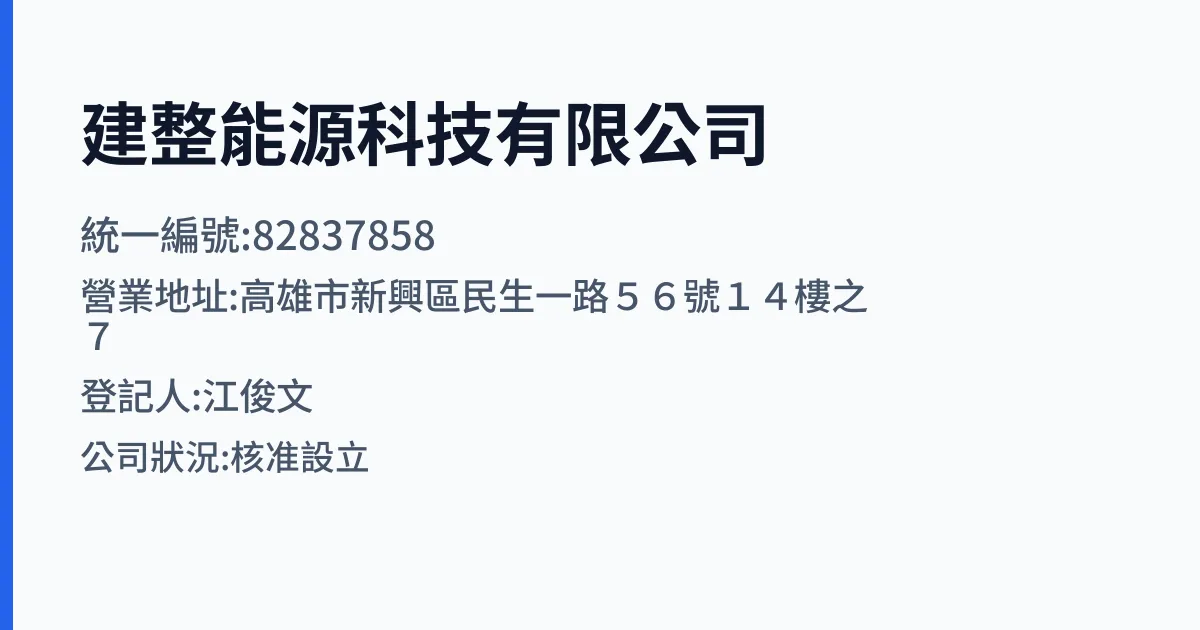 建整能源科技有限公司 - 統編 82837858(高雄市) 公司登記資料與營業項目詳細圖表