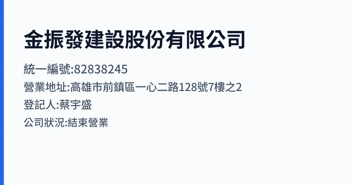 金振發建設股份有限公司 - 統編 82838245(高雄市) 公司登記資料與營業項目詳細圖表