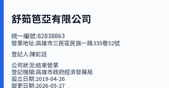 舒筎笆亞有限公司的照片-統編 82838863(高雄市) 公司登記資料與營業項目詳細圖表