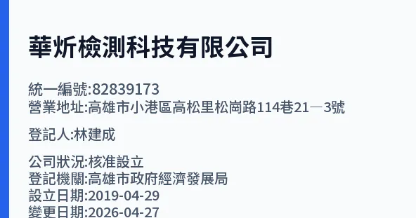 華炘檢測科技有限公司的照片-統編 82839173(高雄市) 公司登記資料與營業項目詳細圖表