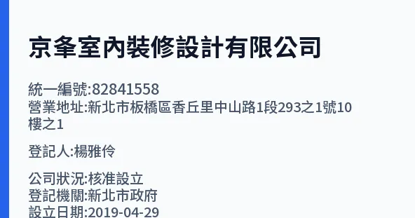 京夆室內裝修設計有限公司的照片-統編 82841558(新北市) 公司登記資料與營業項目詳細圖表