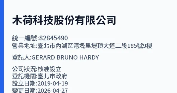 木荷科技股份有限公司的照片-統編 82845490(臺北市) 公司登記資料與營業項目詳細圖表