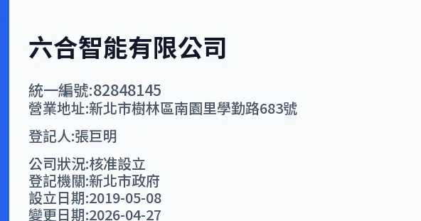 六合智能有限公司的照片-統編 82848145(新北市) 公司登記資料與營業項目詳細圖表