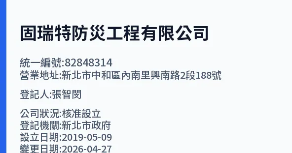 固瑞特防災工程有限公司的照片-統編 82848314(新北市) 公司登記資料與營業項目詳細圖表