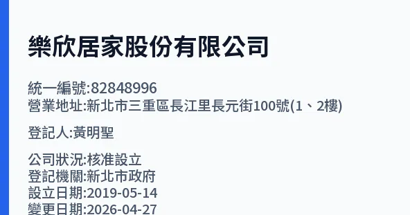 樂欣居家股份有限公司的照片-統編 82848996(新北市) 公司登記資料與營業項目詳細圖表