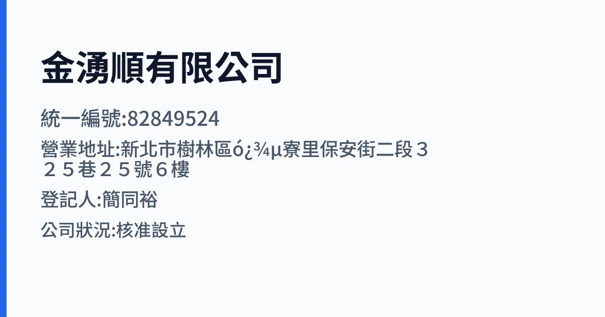 金湧順有限公司 - 統編 82849524(新北市) 公司登記資料與營業項目詳細圖表