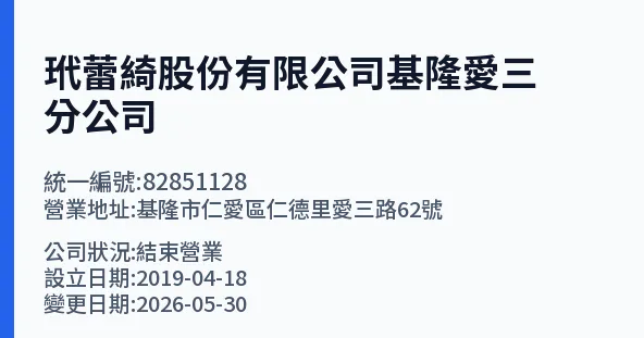 玳蕾綺股份有限公司基隆愛三分公司的照片-統編 82851128(基隆市) 公司登記資料與營業項目詳細圖表