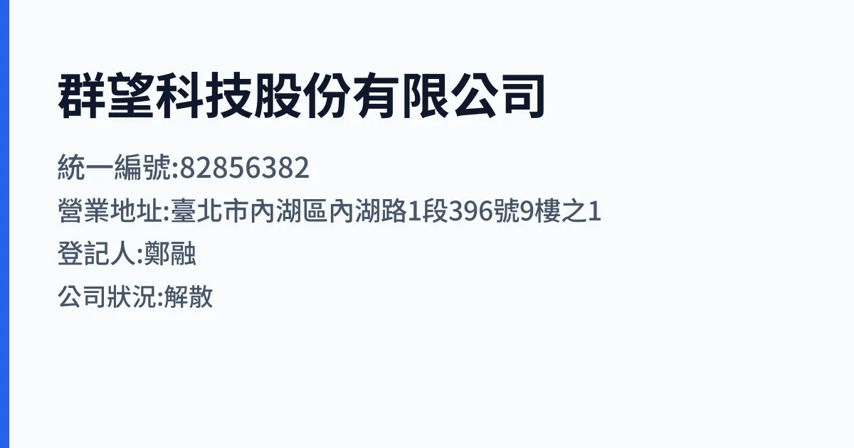 群望科技股份有限公司 - 統編 82856382(臺北市) 公司登記資料與營業項目詳細圖表