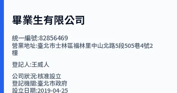 畢業生有限公司的照片-統編 82856469(臺北市) 公司登記資料與營業項目詳細圖表