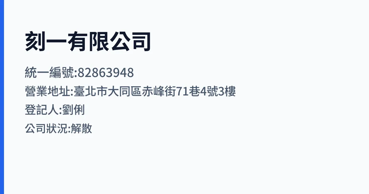 刻一有限公司 - 統編 82863948(臺北市) 公司登記資料與營業項目詳細圖表