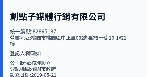 創點子媒體行銷有限公司的照片-統編 82865137(桃園市) 公司登記資料與營業項目詳細圖表