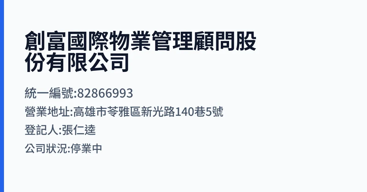 創富國際物業管理顧問股份有限公司 - 統編 82866993（高雄市） 公司登記資料與營業項目詳細圖表