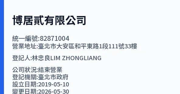 博居貳有限公司的照片-統編 82871004(臺北市) 公司登記資料與營業項目詳細圖表
