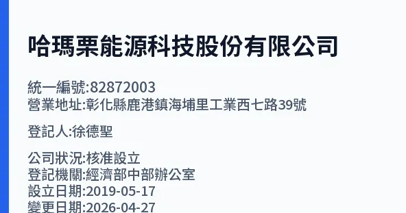 哈瑪栗能源科技股份有限公司的照片-統編 82872003(彰化縣) 公司登記資料與營業項目詳細圖表