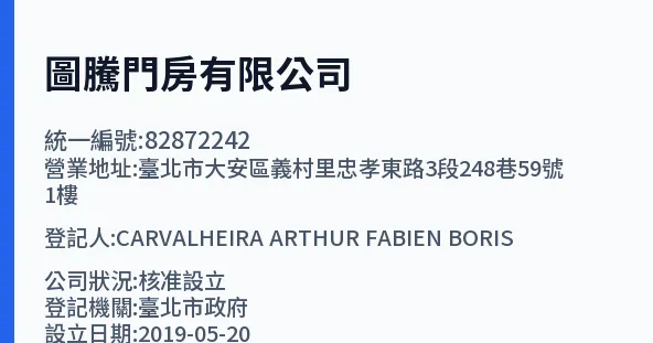 圖騰門房有限公司的照片-統編 82872242(臺北市) 公司登記資料與營業項目詳細圖表