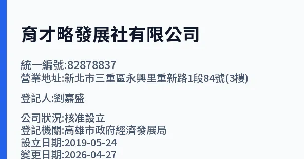 育才略發展社有限公司的照片-統編 82878837(新北市) 公司登記資料與營業項目詳細圖表