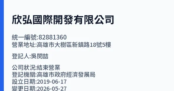 欣弘國際開發有限公司的照片-統編 82881360(高雄市) 公司登記資料與營業項目詳細圖表