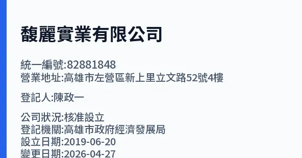 馥麗實業有限公司的照片-統編 82881848(高雄市) 公司登記資料與營業項目詳細圖表