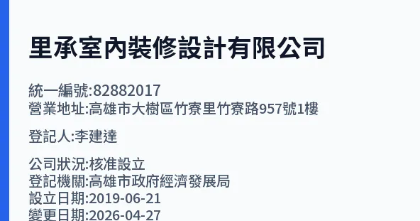 里承室內裝修設計有限公司的照片-統編 82882017(高雄市) 公司登記資料與營業項目詳細圖表