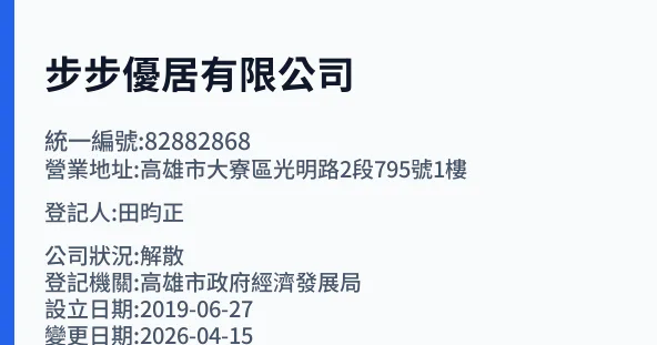 步步優居有限公司的照片-統編 82882868(高雄市) 公司登記資料與營業項目詳細圖表