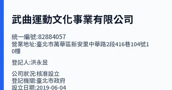 武曲運動文化事業有限公司的照片-統編 82884057(臺北市) 公司登記資料與營業項目詳細圖表