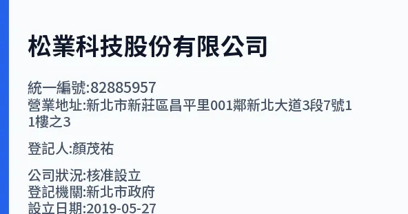松業科技股份有限公司的照片-統編 82885957(新北市) 公司登記資料與營業項目詳細圖表