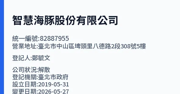 智慧海豚股份有限公司的照片-統編 82887955(臺北市) 公司登記資料與營業項目詳細圖表
