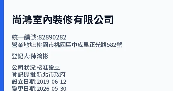 尚鴻室內裝修有限公司的照片-統編 82890282(桃園市) 公司登記資料與營業項目詳細圖表