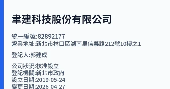 聿建科技股份有限公司的照片-統編 82892177(新北市) 公司登記資料與營業項目詳細圖表