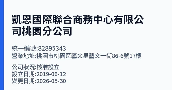 凱恩國際聯合商務中心有限公司桃園分公司的照片-統編 82895343(桃園市) 公司登記資料與營業項目詳細圖表