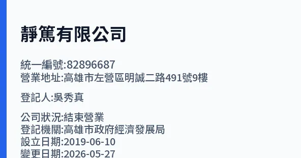 靜篤有限公司的照片-統編 82896687(高雄市) 公司登記資料與營業項目詳細圖表