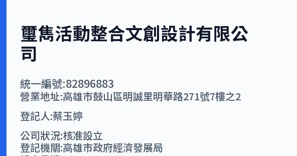 璽雋活動整合文創設計有限公司的照片-統編 82896883(高雄市) 公司登記資料與營業項目詳細圖表