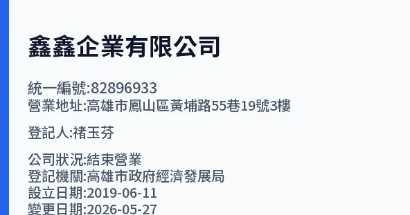 鑫鑫企業有限公司的照片-統編 82896933(高雄市) 公司登記資料與營業項目詳細圖表