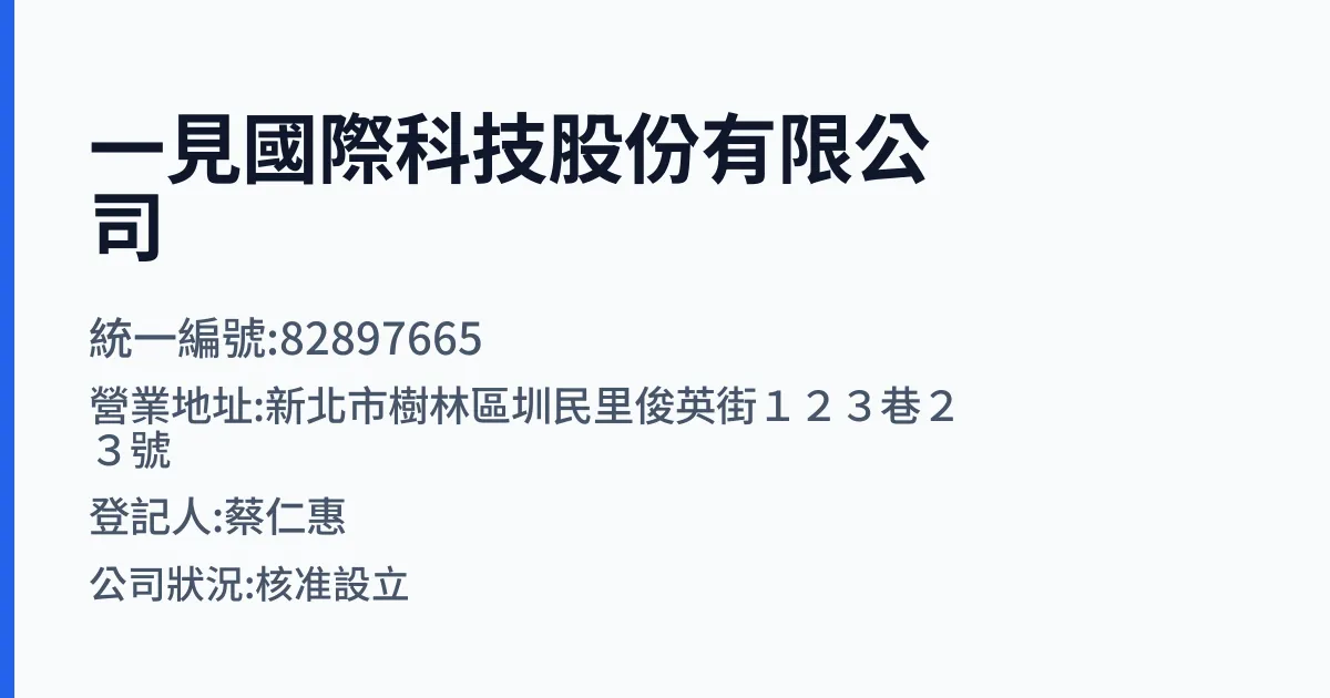 一見國際科技股份有限公司 - 統編 82897665(新北市) 公司登記資料與營業項目詳細圖表