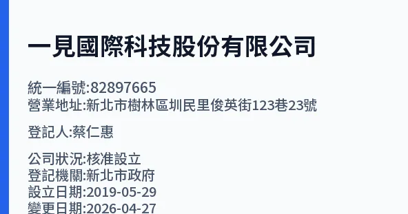 一見國際科技股份有限公司的照片-統編 82897665(新北市) 公司登記資料與營業項目詳細圖表