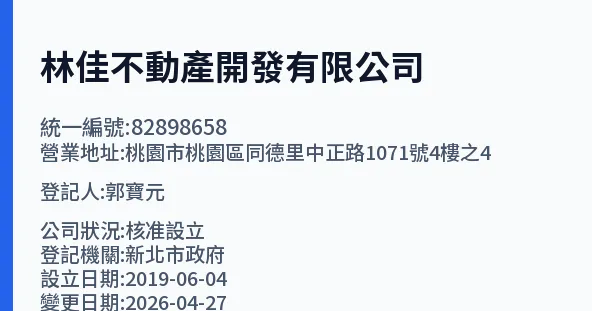 林佳不動產開發有限公司的照片-統編 82898658(桃園市) 公司登記資料與營業項目詳細圖表
